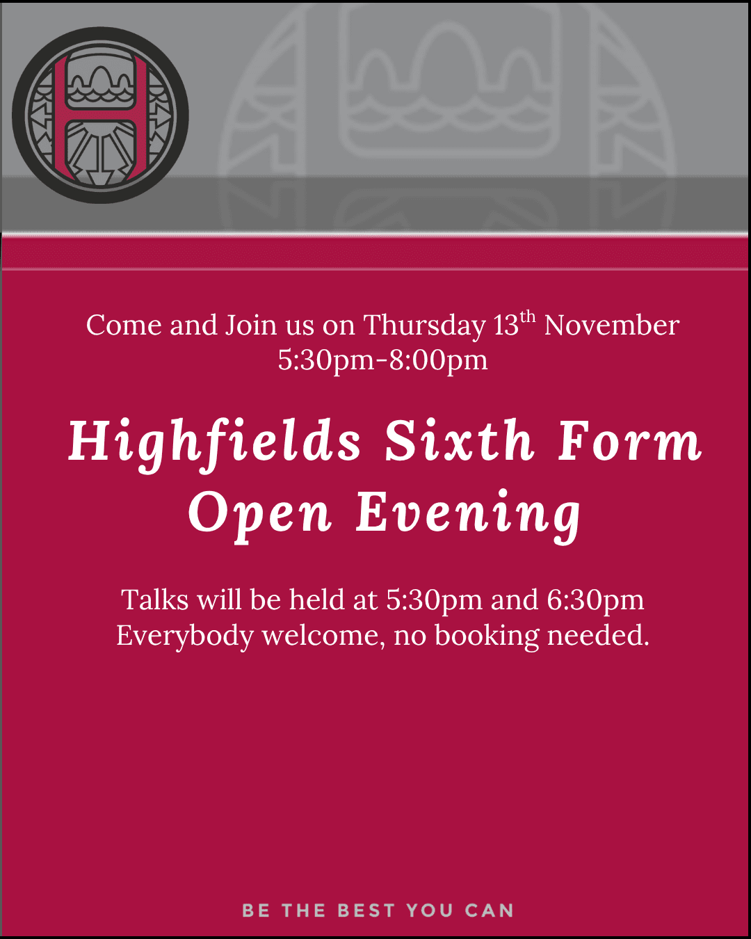 Sixth Form Open Evening Highfields School